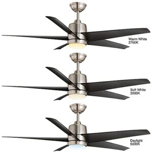 Hampton Bay Mena 54 in. White Color Changing Integrated LED IndoorOutdoor Brushed Nickel Ceiling Fan with Light Kit and Remote