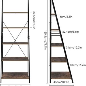 SOMY 5-Tier Bookshelf, Wood Bookcase with Metal Frame, Open Ladder Shelf, Flower Standing Shelf Units Storage Rack for Home Office Living Room Bathroom Vintage, Rustic Brown