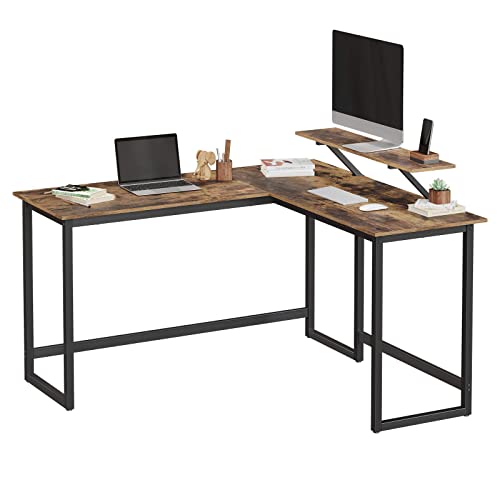 VASAGLE L-Shaped Computer Desk, Industrial Workstation for Home Office Study Writing and Gaming, Space-Saving, Easy Assembly, 55.1”D x 51.2”W, Rustic Brown