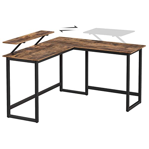 VASAGLE L-Shaped Computer Desk, Industrial Workstation for Home Office Study Writing and Gaming, Space-Saving, Easy Assembly, 55.1”D x 51.2”W, Rustic Brown