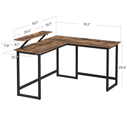 VASAGLE L-Shaped Computer Desk, Industrial Workstation for Home Office Study Writing and Gaming, Space-Saving, Easy Assembly, 55.1”D x 51.2”W, Rustic Brown