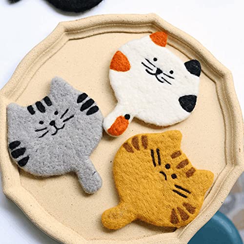 Well-Behaved Gift Felts Cup Creative and Cute Cup Cat Cushion Cushion Wool Cat Cute Placemat Kitchen，Dining & Bar Crate and Barrel (Grey, One Size)