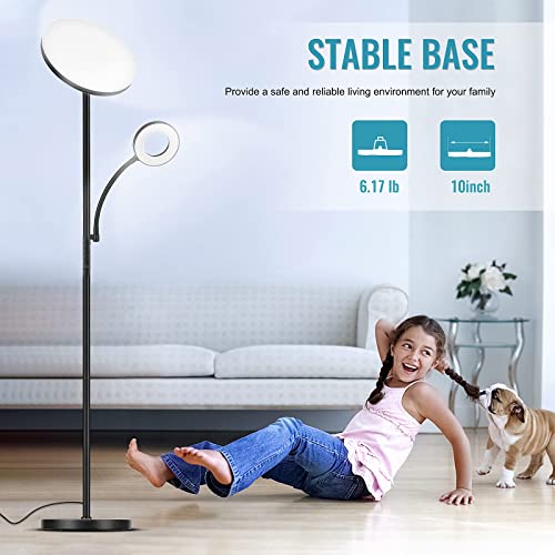 Floor Lamp,Upgraded 42W 3700LM Super Bright LED Torchiere Living Room Lamp with Adjustable Reading Light,Dimmable Modern Standing Lamp with Remote & Touch Control for Room Bedroom Office Floor Light