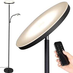 Floor Lamp,Upgraded 42W 3700LM Super Bright LED Torchiere Living Room Lamp with Adjustable Reading Light,Dimmable Modern Standing Lamp with Remote & Touch Control for Room Bedroom Office Floor Light