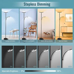 Floor Lamp,Upgraded 42W 3700LM Super Bright LED Torchiere Living Room Lamp with Adjustable Reading Light,Dimmable Modern Standing Lamp with Remote & Touch Control for Room Bedroom Office Floor Light