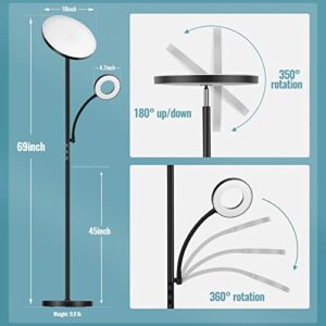 Floor Lamp,Upgraded 42W 3700LM Super Bright LED Torchiere Living Room Lamp with Adjustable Reading Light,Dimmable Modern Standing Lamp with Remote & Touch Control for Room Bedroom Office Floor Light