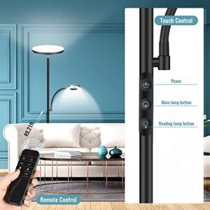 Floor Lamp,Upgraded 42W 3700LM Super Bright LED Torchiere Living Room Lamp with Adjustable Reading Light,Dimmable Modern Standing Lamp with Remote & Touch Control for Room Bedroom Office Floor Light