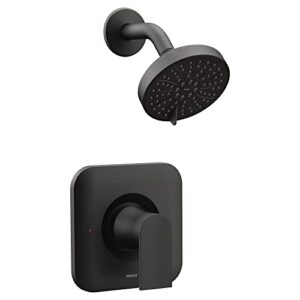 moen genta lx matte black high-pressure balancing eco-performance modern shower trim, including showerhead, shower lever handle for water temperature adjustment (posi-temp valve required), t2472epbl