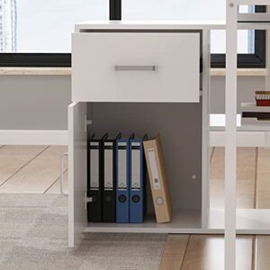 Homsee Home Office Computer Desk Corner Desk with 1 Drawer and 2 Shelves, 55 Inch Large L-Shaped Study Writing Table with Storage Cabinet, White (55.1" L x 41.3" W x 29.5" H)