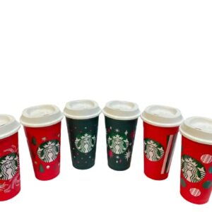 Starbucks Reusable Color Changing 6 Hot Cups - Limited Edition Holiday & Christmas Gift Hot Cups With Lids - 16 Ounces - (Pack of 6)