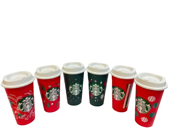 Starbucks Reusable Color Changing 6 Hot Cups - Limited Edition Holiday & Christmas Gift Hot Cups With Lids - 16 Ounces - (Pack of 6)