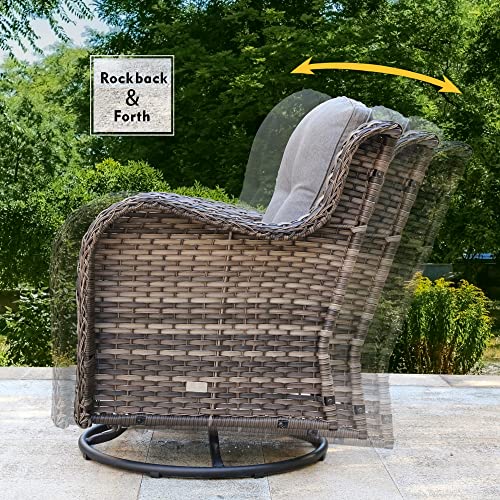 HAPLIFE 3 Pieces Patio Wicker Swivel Rocker Chairs with Side Table Rattan Outdoor Furniture Rocking Chair Set (Grey)