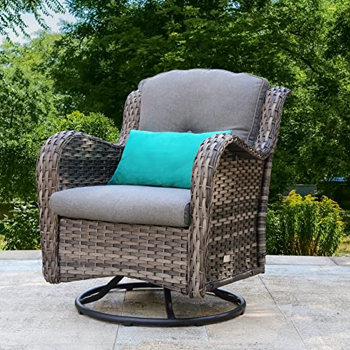 HAPLIFE 3 Pieces Patio Wicker Swivel Rocker Chairs with Side Table Rattan Outdoor Furniture Rocking Chair Set (Grey)