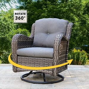 HAPLIFE 3 Pieces Patio Wicker Swivel Rocker Chairs with Side Table Rattan Outdoor Furniture Rocking Chair Set (Grey)