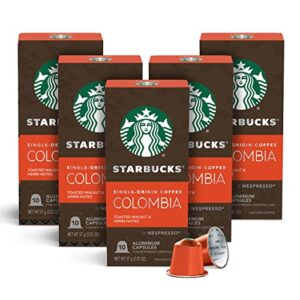 starbucks by nespresso medium roast single-origin colombia coffee (50-count single serve capsules, compatible with nespresso original line system)