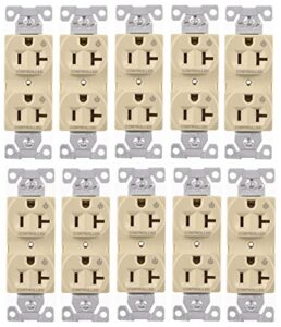 eaton 5362cdv arrow hart dual control heavy duty industrial grade duplex receptacle, auto-grounding, #14-10 awg, 20a, flush, 125v, ivory, brass, high-impact nylon face, 5-20r, 2-pole (10-pack)