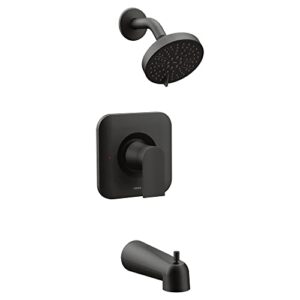 moen genta lx matte black high-pressure balancing eco-performance modern tub and shower trim, including showerhead, shower handle, and tub spout, (posi-temp valve required), t2473epbl