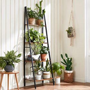 linsy home ladder shelf, 4 tier bookshelf, freestanding storage shelves with steel frame, storage rack shelf for office, bathroom, living room, rustic wood finished