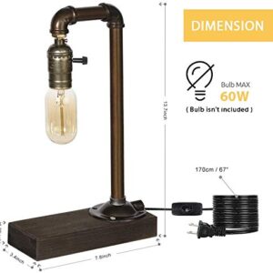 HAITRAL Retro Vintage Table Lamp- Industrial Loft Style Steam Punk Lamp with Wood Base Iron Piping Desk Lamp for Bedside, Living Room, Kitchen, Café, Pub, Dorm, Set of 2