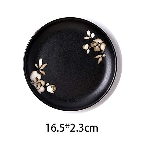 KOWMcp Dinner Plates Ceramic Plates Household Dishes Small Plate Dumpling Plate Breakfast Plate Black 16.5 * 2.3cm Ceramic Round Plate (Color : Gardenia)