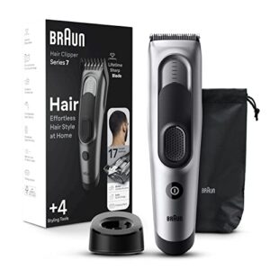 braun hair clippers series 7 7390, hair clippers for men, hair clip from home with 17 length settings, incl. memory safetylock recall setting, ultra-sharp blades, 2 combs, stand, pouch, washable