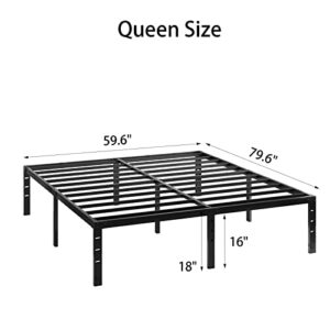 Vengarus 18 Inch Bed Frame Queen Size No Box Spring Needed, Heavy Duty Queen Platform Metal Bed Frame Support Up to 3000 lbs, Easy Assembly, Noise Free, Black