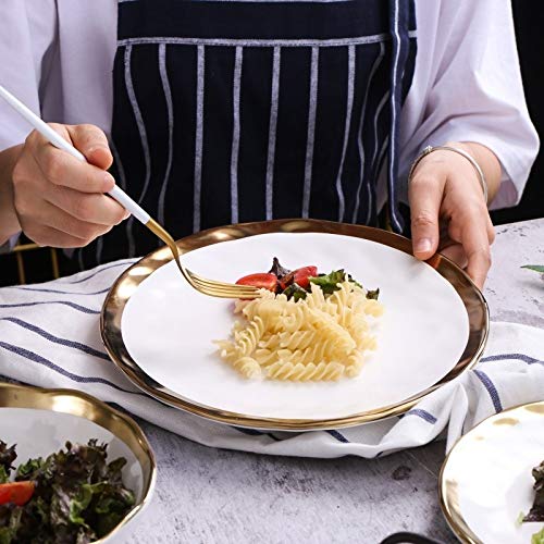 KOWMcp Dinner Plates Ceramic Plate, Restaurant Steak Plate, Dessert Plate, Salad Plate, Gilded White Matte Retro Ceramic Plate (Size : Small)