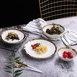 KOWMcp Dinner Plates Ceramic Plate, Restaurant Steak Plate, Dessert Plate, Salad Plate, Gilded White Matte Retro Ceramic Plate (Size : Small)