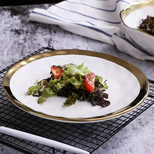 KOWMcp Dinner Plates Ceramic Plate, Restaurant Steak Plate, Dessert Plate, Salad Plate, Gilded White Matte Retro Ceramic Plate (Size : Small)