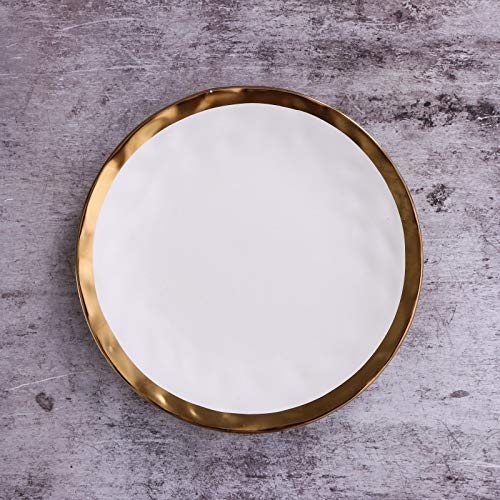 KOWMcp Dinner Plates Ceramic Plate, Restaurant Steak Plate, Dessert Plate, Salad Plate, Gilded White Matte Retro Ceramic Plate (Size : Small)