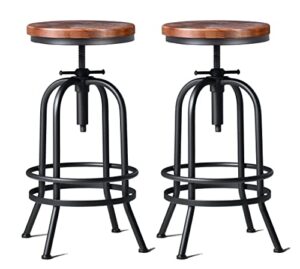 32 inch vintage industrial bar stool-metal wood swivel bar stool-retro bar height stool-counter height adjustable kitchen stools-set of 2-extra tall pub height 26-32 inch,fully welded(black(2pcs))