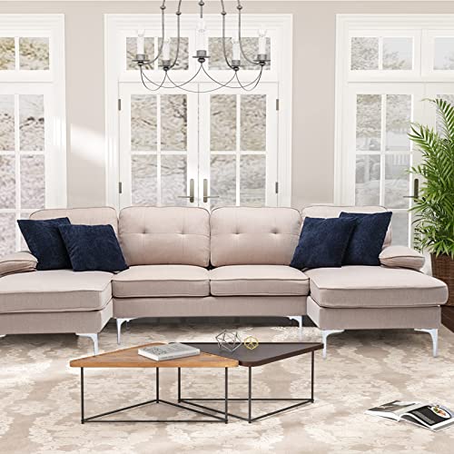 Zugoni Sectional Sofa U Shaped Sectional Couch, Large Sectional Couches with Tufted for Living Room, Comfy Soft Chaise Sectional Sofas, Modern Linen Sectionals with 4 Free Throw Pillows, Beige