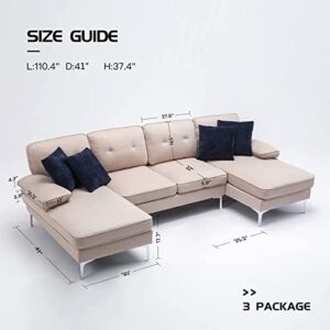 Zugoni Sectional Sofa U Shaped Sectional Couch, Large Sectional Couches with Tufted for Living Room, Comfy Soft Chaise Sectional Sofas, Modern Linen Sectionals with 4 Free Throw Pillows, Beige