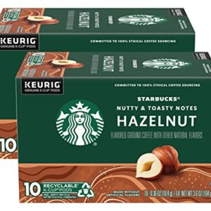 Starbucks Flavored Coffee K-Cup Pods, Hazelnut Flavored Coffee, Made without Artificial Flavors, Keurig Genuine K-Cup Pods, 10 CT K-Cups/Box (Pack of 2 Boxes)