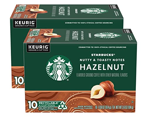 Starbucks Flavored Coffee K-Cup Pods, Hazelnut Flavored Coffee, Made without Artificial Flavors, Keurig Genuine K-Cup Pods, 10 CT K-Cups/Box (Pack of 2 Boxes)