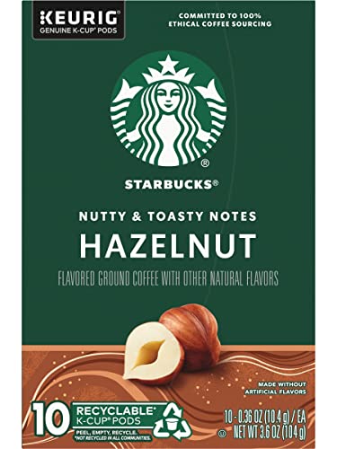 Starbucks Flavored Coffee K-Cup Pods, Hazelnut Flavored Coffee, Made without Artificial Flavors, Keurig Genuine K-Cup Pods, 10 CT K-Cups/Box (Pack of 2 Boxes)