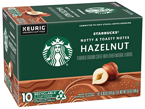 Starbucks Flavored Coffee K-Cup Pods, Hazelnut Flavored Coffee, Made without Artificial Flavors, Keurig Genuine K-Cup Pods, 10 CT K-Cups/Box (Pack of 2 Boxes)