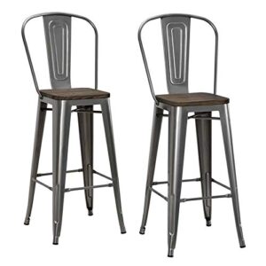 dhp luxor 30″ wood seat, set of 2 bar stool, antique gun metal