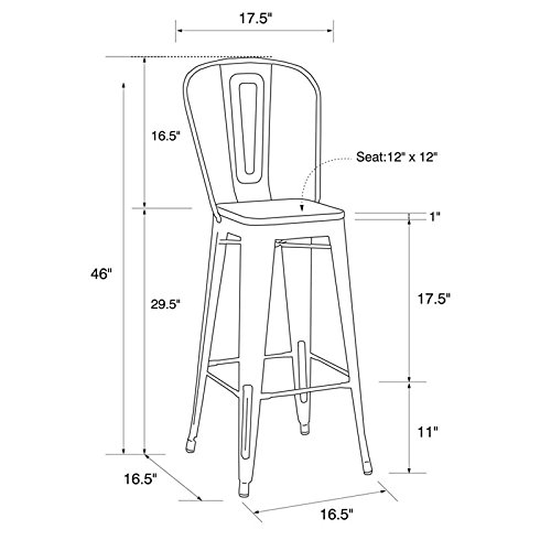 DHP Luxor 30" Wood Seat, Set of 2 Bar Stool, Antique Gun Metal