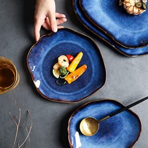 KOWMcp Dinner Plates Deep Blue Ceramic Plates Irregular Flat Plate Pottery Dish Household Decoration Tableware Dinnerware Tray Hotel Kitchen Supplies