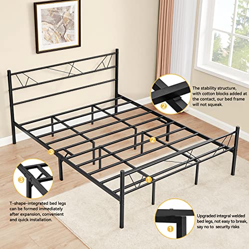 WOHOMO Queen Bed Frame with Headboard, Upgarded 14 Support Leg Bedframe Metal Platform, Never Squeaky, Heavy Duty Steel Slats Mattress Foundation, No Box Spring Needed, Black