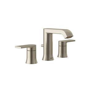 moen genta lx brushed nickel two-handle widespread modern bathroom faucet, valve required, t6708bn