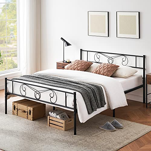 Amyove Queen Bed Frame Platform with Headboard and Footboard Metal Bed Mattress Foundation with Storage No Box Spring Needed Black (Queen)