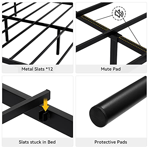 Amyove Queen Bed Frame Platform with Headboard and Footboard Metal Bed Mattress Foundation with Storage No Box Spring Needed Black (Queen)