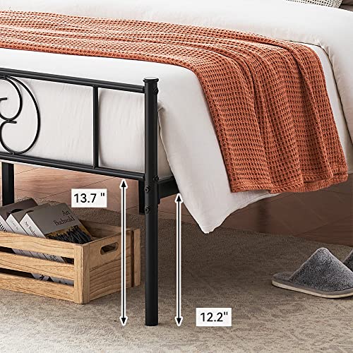 Amyove Queen Bed Frame Platform with Headboard and Footboard Metal Bed Mattress Foundation with Storage No Box Spring Needed Black (Queen)