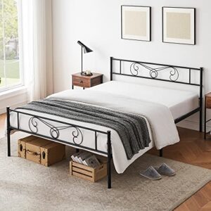 Amyove Queen Bed Frame Platform with Headboard and Footboard Metal Bed Mattress Foundation with Storage No Box Spring Needed Black (Queen)