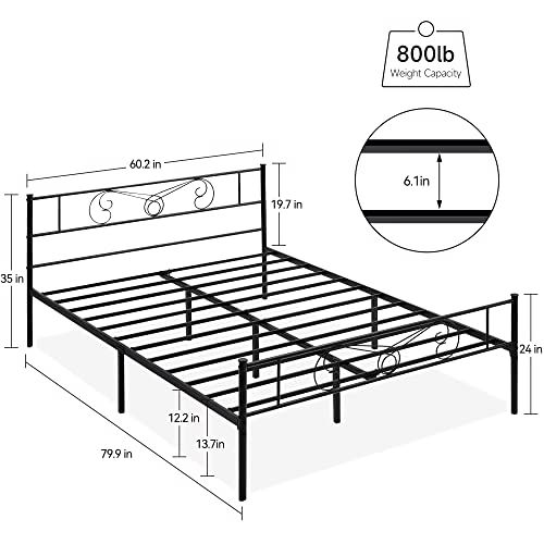 Amyove Queen Bed Frame Platform with Headboard and Footboard Metal Bed Mattress Foundation with Storage No Box Spring Needed Black (Queen)