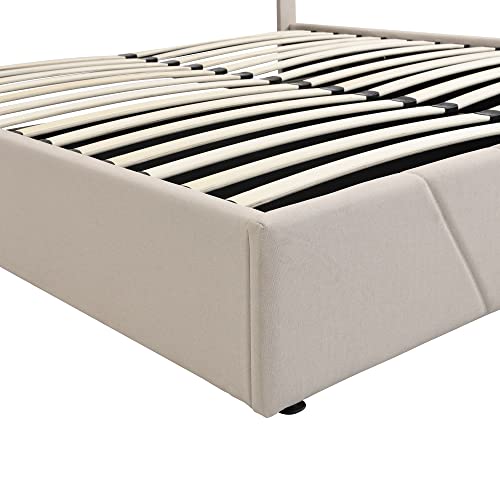 Harper & Bright Designs Queen Bed with Storage Underneath, Upholstered Platform Bed with Lift Up Storage and Tufted Headboard, Wooden Bed Frame for Teens Adults (Queen Size, Beige)