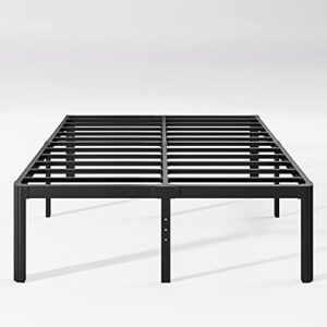 hunlostten 18in high queen bed frame no box spring needed, heavy duty metal platform bed frame queen size with round corners, easy assembly, noise free, black