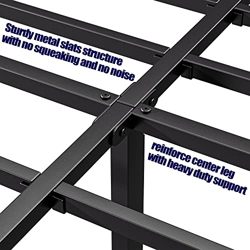 Hunlostten 18in High Queen Bed Frame No Box Spring Needed, Heavy Duty Metal Platform Bed Frame Queen Size with Round Corners, Easy Assembly, Noise Free, Black